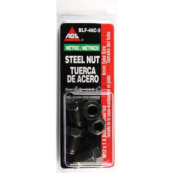 Ags Steel Tube Nut, OL, 6mm M12x1.0 Bubble, 5/card, PK5 BLF-46C-5 | Zoro