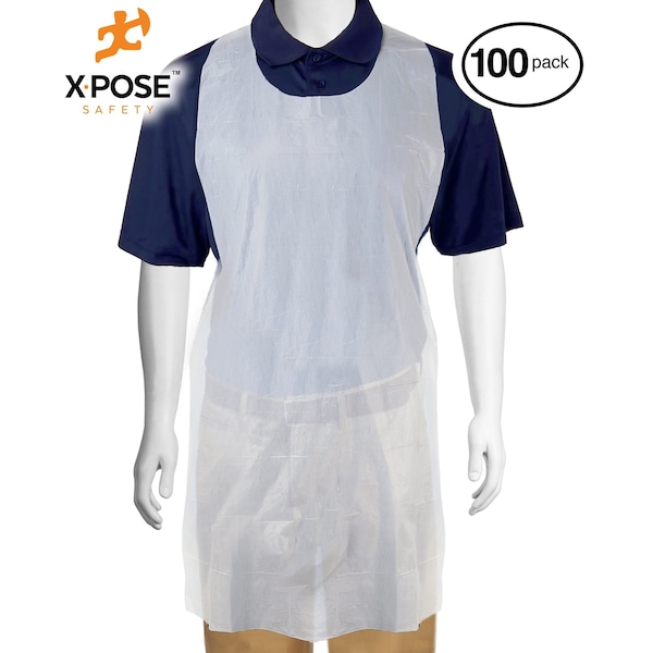 Xpose Safety Disposable Poly Aprons, Polyethylene, 48", White, 100 PK ...