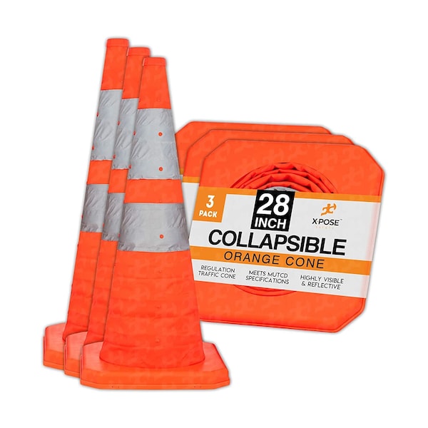 Xpose Safety Collapsible Traffic Cone, Oxford Fabric/Poly, 28" Height ...