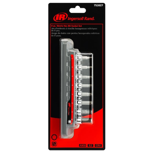 Ingersoll-Rand 8Pc 3/8" Drive Metric Hex Bit Socket Set (IR) 752027 | Zoro