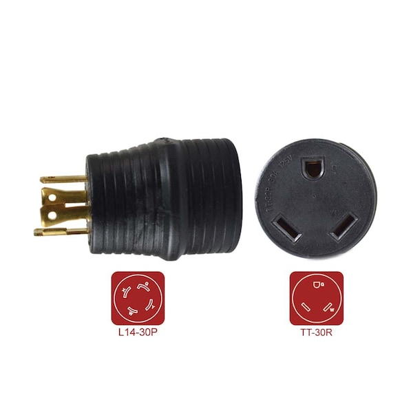 Superior Electric Plug Adapter, TT-30R, L14-30P, Black RVA1590 | Zoro
