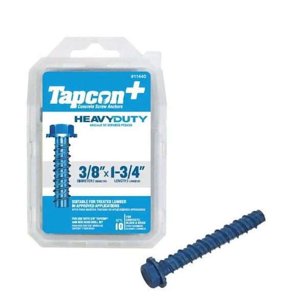Tapcon Tapcon Concrete Screw, 3/8" Dia., 1-3/4 in. L, Steel 10 PK 11440 ...