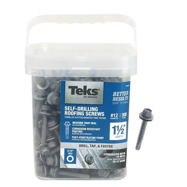 Teks Self-Drilling Screw, #12 x 1-1/2 in, Steel Hex Head Hex Drive, 300 ...
