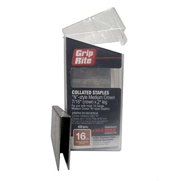 GRIP RITE 2 in x 7/16 in Staples : 16 ga Plain 18-8 Stainless Steel ...
