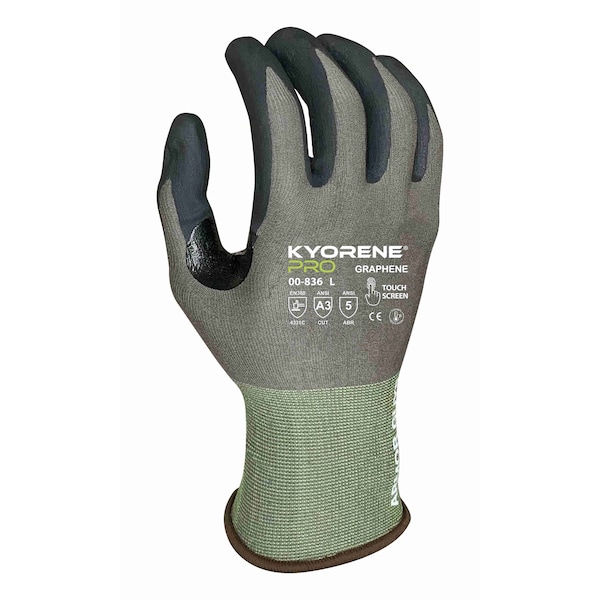 Kyorene Pro Cut Resistant Gloves, A3 Cut Level, 18g, Gray/Green, 2X 00 ...