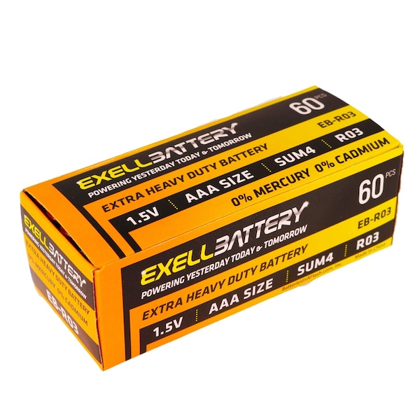 Exell Battery AAA Zn-Cl2 Battery, 60 PK EB-R03_60QTY | Zoro