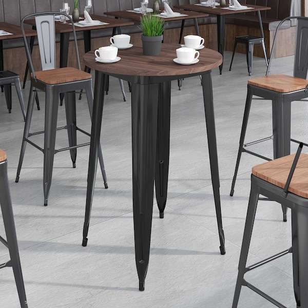 Flash Furniture Round Black Metal Bar Table, 30 CH-51090-40M1-BK-GG | Zoro