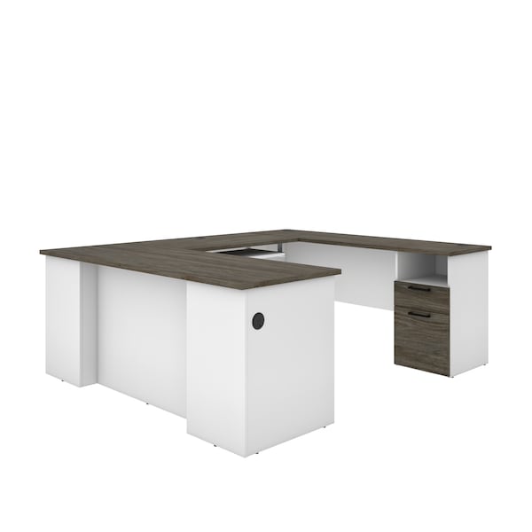 Bestar Norma U-Shaped Desk, Walnut Grey & White 181851-000035 | Zoro