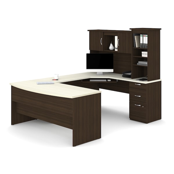 Bestar Outremont U-Shaped Desk in White Chocolate & Dark Chocolate ...