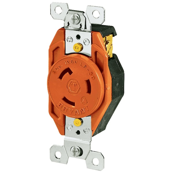 Bryant Locking Receptacle, L5-30R, 30 A, 125V AC, Single Phase, 2 Pole ...