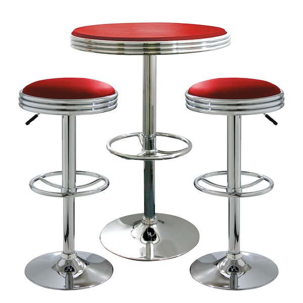 Amerihome Retro Red Soda Shop Bistro Set, 3 Piece Set BSSET26 | Zoro