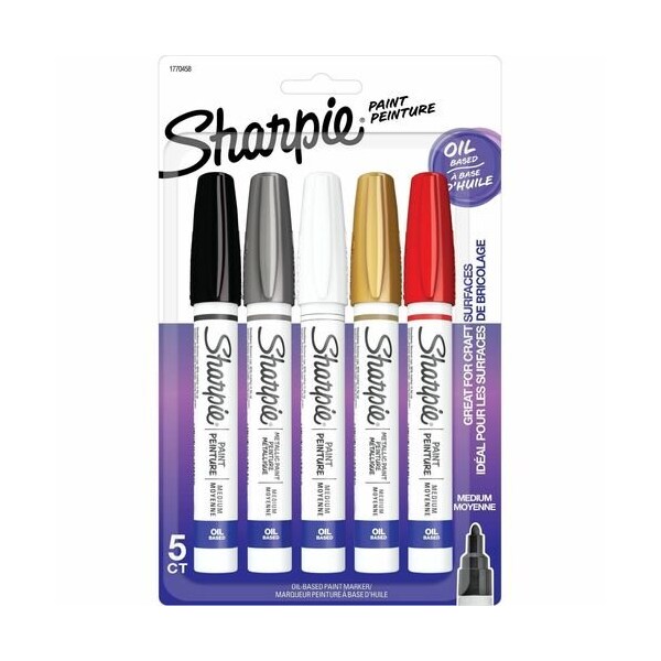 Newell Brands Sharpie Paint Marker, Oil-Based, Medium Point, B-AST, 5PK ...