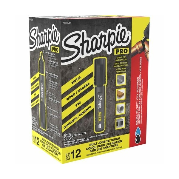Newell Brands Permanent Markers, Sharpie Pro, Chisel Pt, Black, 12PK ...