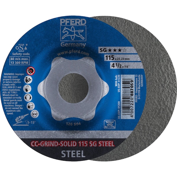 Pferd 61200 4-1/2in CC-GRIND-SOLID 7/8in A.H. - SG for STEEL 61200 ...