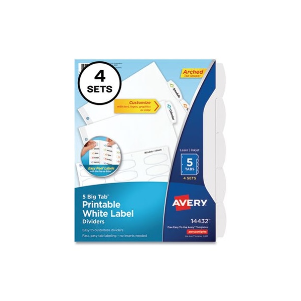 Avery Big Tab Printable White Label Tab Dividers, 5-Tab, Letter, White ...