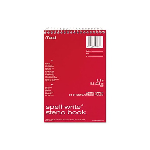 Mead Products Mead, SPELL-WRITE WIREBOUND STENO BOOK, GREGG RULE, 6 X 9 ...