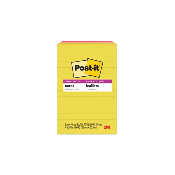 3M Super Sticky Post-it Notes, Lined, 4inx6in, Summer Joy, 3PK ...