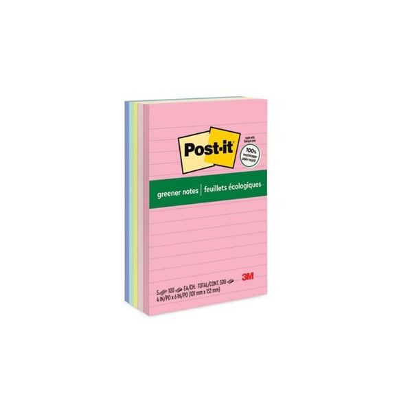 3M Post-it Note Pads, Lined, Recycled, 4inx6in, 5PK 660RPA | Zoro