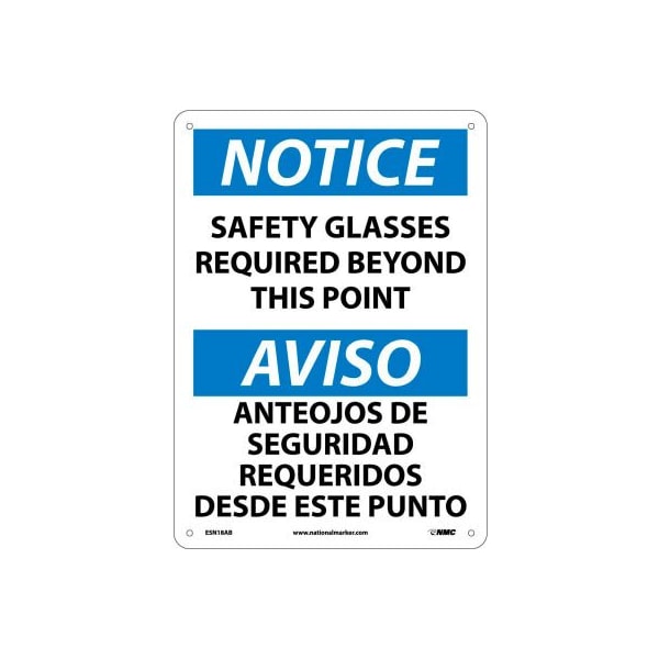 National Marker Co Bilingual Aluminum Sign - Notice Safety Glasses ...