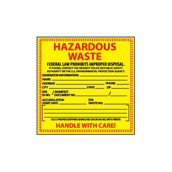 National Marker Co Hazardous Waste Paper Labels - For Specific Chemical ...