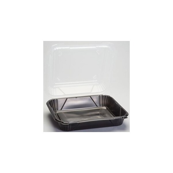 Genpak ProView Jumbo Hinged Food Container Black / Clear 10.5 in. x 9. ...