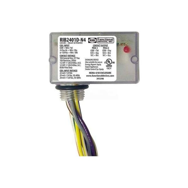 Functional Devices-Rib RIB Enclosed Relay, 10A, NEMA 4/4X, DPDT, 24VAC ...