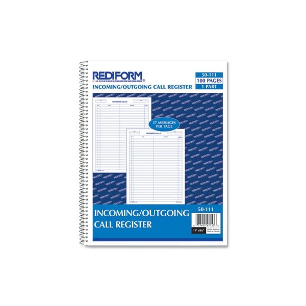 Rediformof Rediform, Wirebound Call Register, 8 1/2 X 11, 3, 700 Forms ...