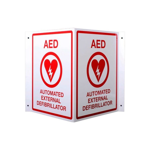 Think Safe First Voice AED 3D V-Shaped Projecting Wall Sign, Metal 150 ...