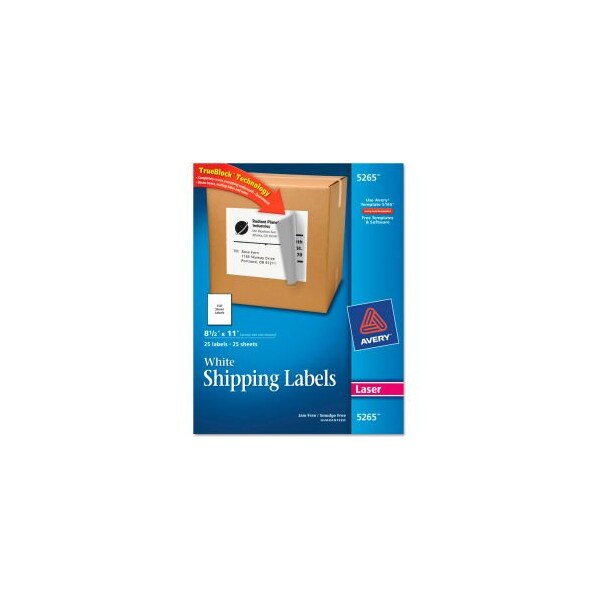 Avery LABEL, LSR, SHEET, 8.5X11, 25 5265 | Zoro