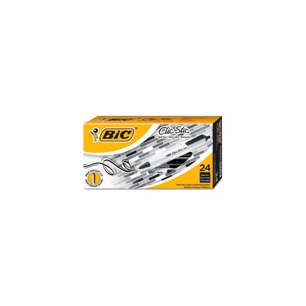 Bic Clic Stic Retractable Ballpoint Pen, Medium 1 mm, Black Ink, White ...