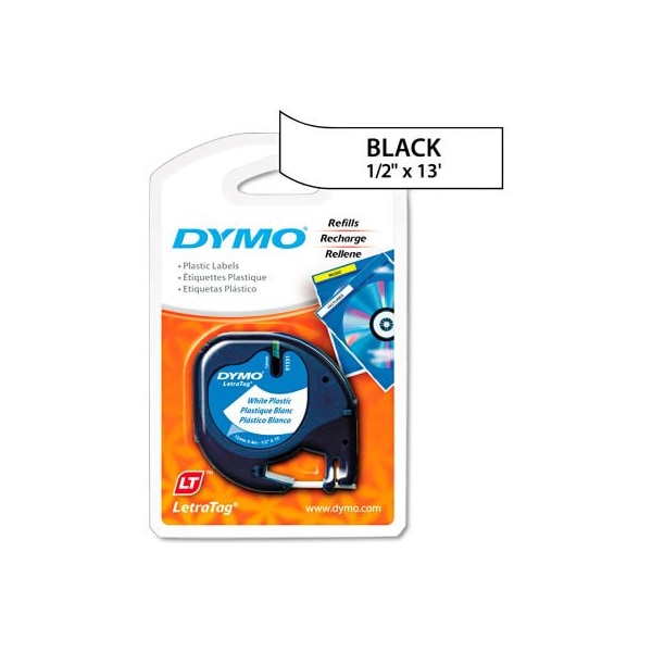 Dymo DYMO LetraTag Plastic Label Tape Cassette, 1/2in x 13ft, White ...