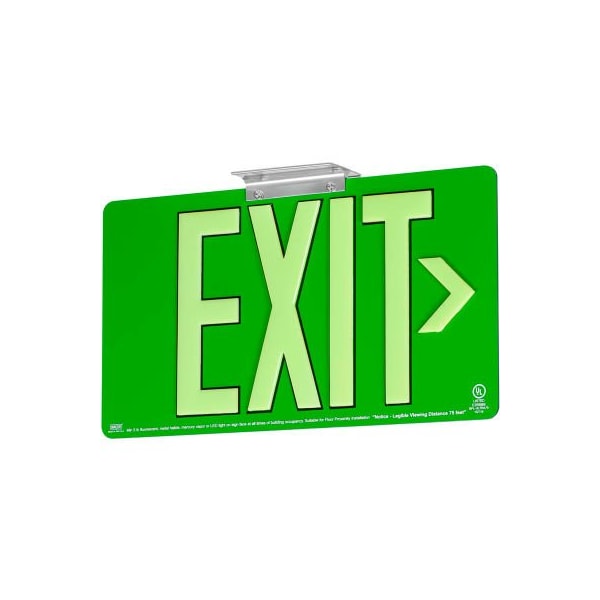 Hubbell Lighting Dual-Lite Exit Sign, Green Aluminum Face & Back w ...