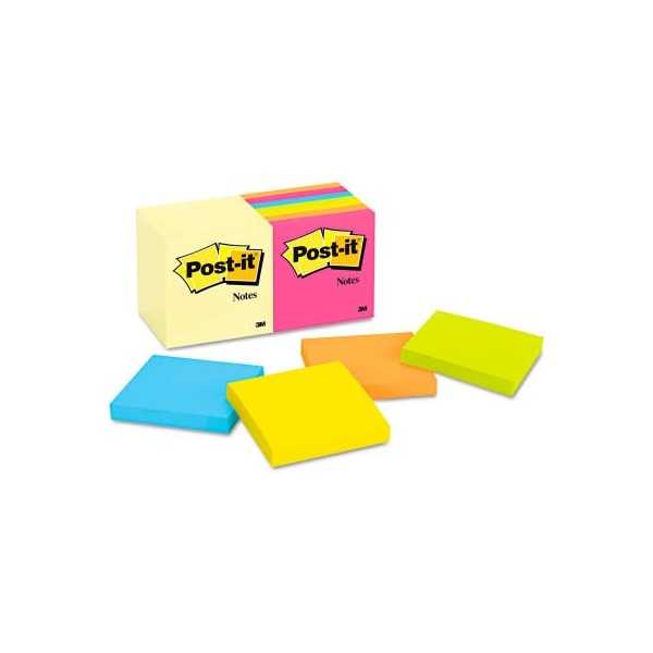3M Post-it Notes Note Pad Assortment 65414YWM, 3" x 3", Assorted, 100 ...