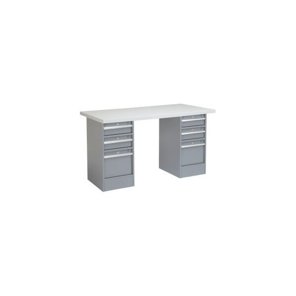 Global Equipment 96 x 30 Pedestal Workbench - 6 Drawers, Plastic ...