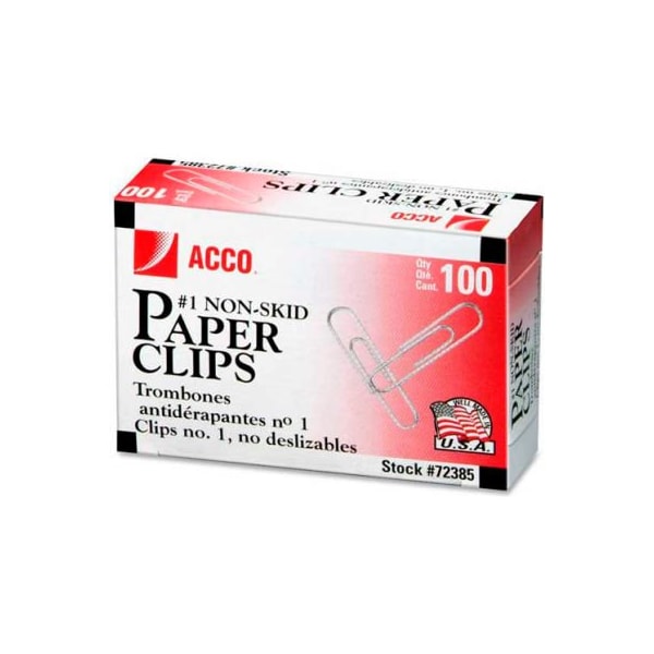 Acco Economy No. 1 Non-Skid Paper Clips, Silver, 1000/Pack 72385 | Zoro
