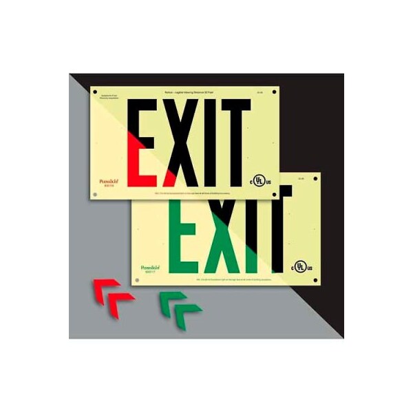 American Permalight Unframed Photoluminescent Red Exit Sign, Rigid ...