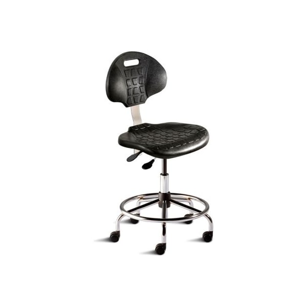 Biofit Task Stool, 20"-27" Seat Height, Black Urethane - Chrome Steel ...