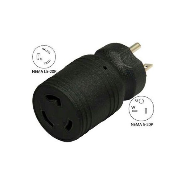 Conntek Plug Adapter, Locking, L5-20R, 5-20P, Black 30114 | Zoro