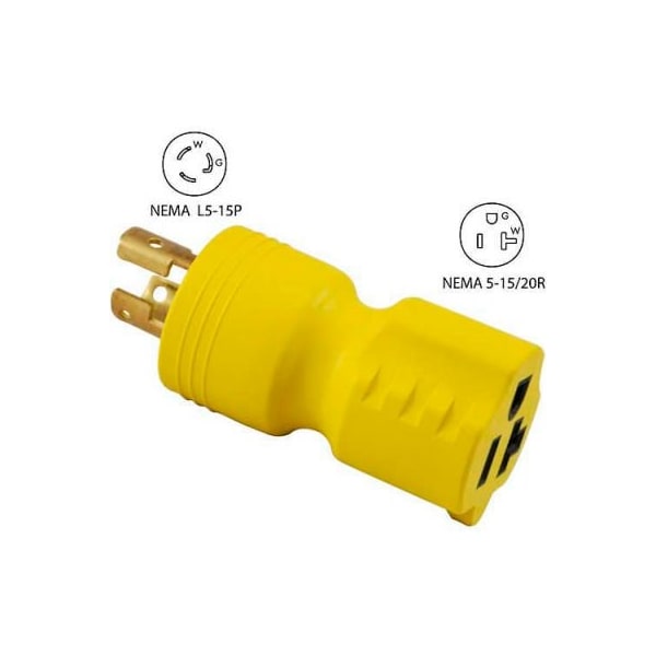 Conntek Plug Adapter, Locking, 5-15/20R, L5-15P, Yellow 30128 | Zoro