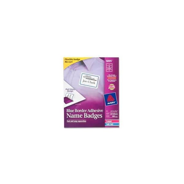 Avery Avery® Adhesive Name Badge Labels, 2-1/3" x 3-3/8", Blue Border ...