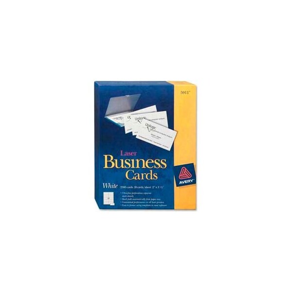 Avery Avery Business Card, 2" x 3-1/2", White, 2500 Cards/Pack 5911 | Zoro
