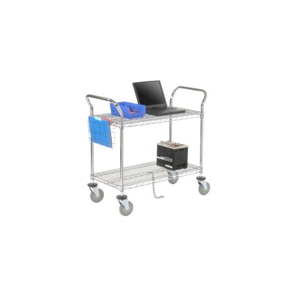 Global Equipment Nexel Chrome ESD Utility Cart, 2 Shelf, 30"L x 18"W x ...