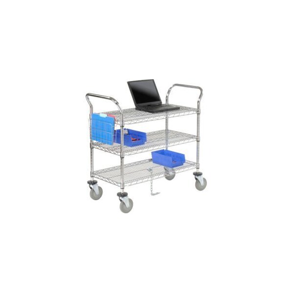 Global Equipment Nexel Chrome ESD Utility Cart, 3 Shelf, 42"L x 21"W x ...