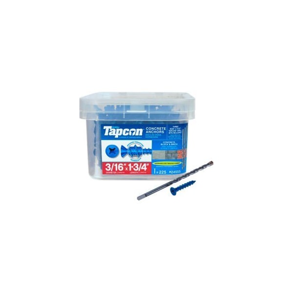Itw TAPCON Concrete Screw, 3/16" Dia., Flat, 1 3/4 in L, Blue Climaseal ...