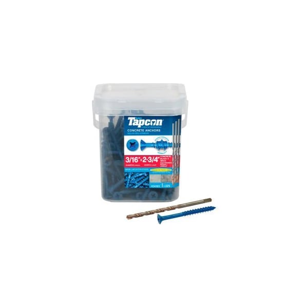 Itw TAPCON Concrete Screw, 3/16" Dia., Flat, 2 3/4 in L, Blue Climaseal ...