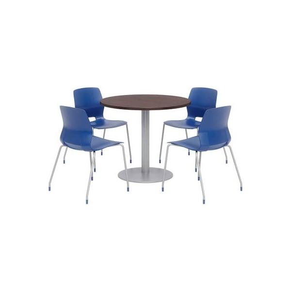 Kfi 42" Round Table & Chair Set, Espresso Table With Navy Chairs ...