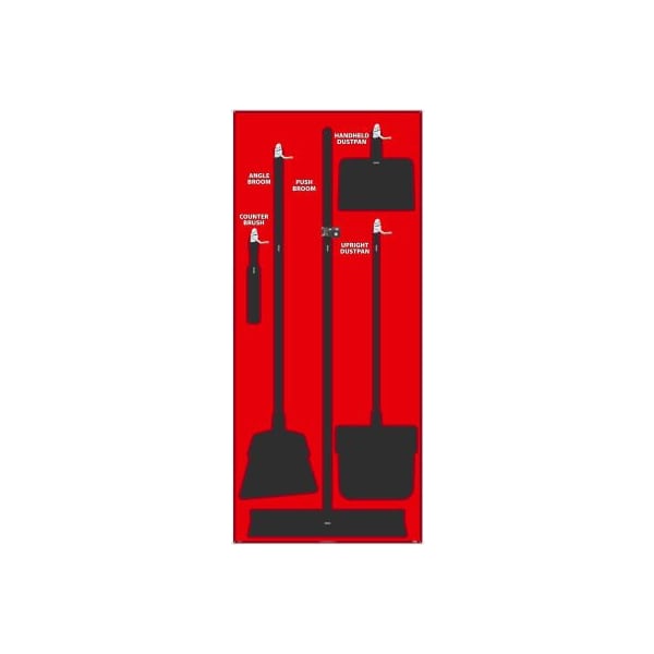 Nmc National Marker Janitorial Shadow Board, Red on Black, Industrial ...