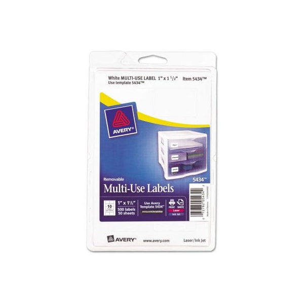 Avery Print or Write Removable Multi-Use Labels, 1 x 1-1/2, White, 500 ...