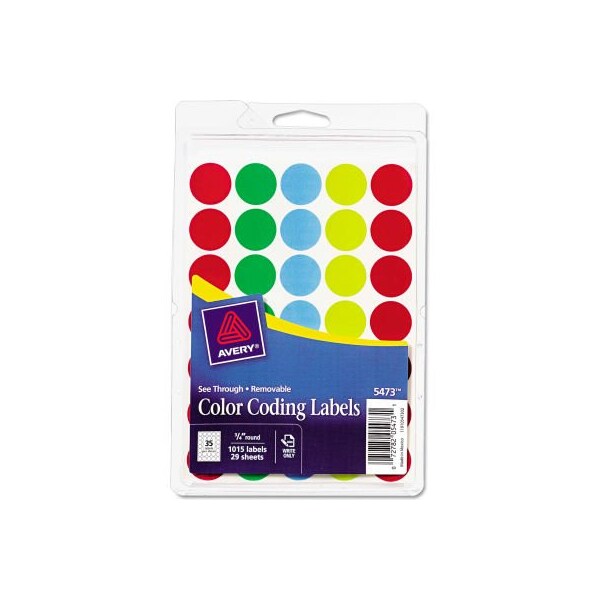 Avery Avery See-Through Removable Color Dots, 3/4" dia, Assorted Colors ...
