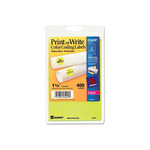 Avery Print or Write Removable Color-Coding Labels, 1-1/4" Dia, Neon ...